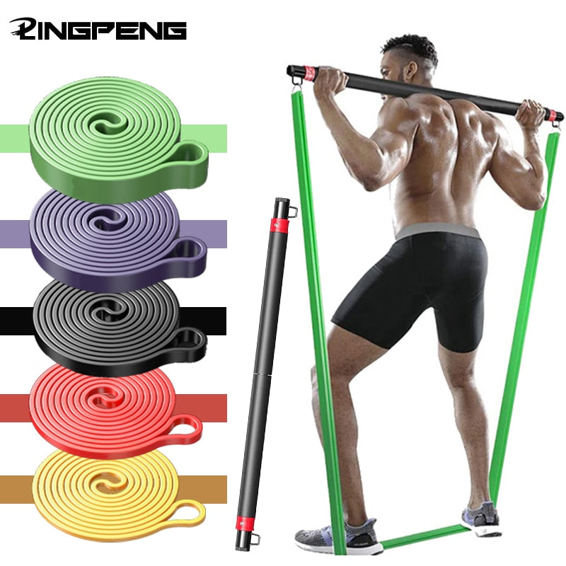 Resistance Band Fitness Bar Combination Set Tension Band Elastic Resis ...